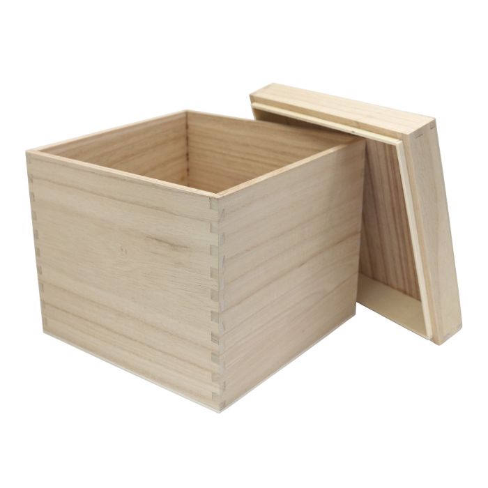 X Large 20cm Wooden Cube Square Box with Removable Lid The Wooden Box Mill